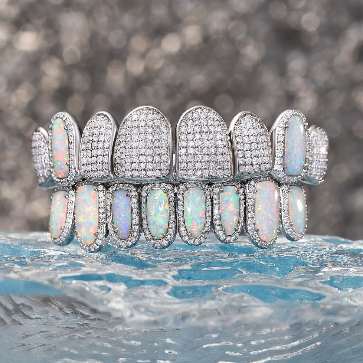 CUSTOM FULLY ICED OPAL MOISSANITE DIAMOND GRILLZ – ICEGIANT