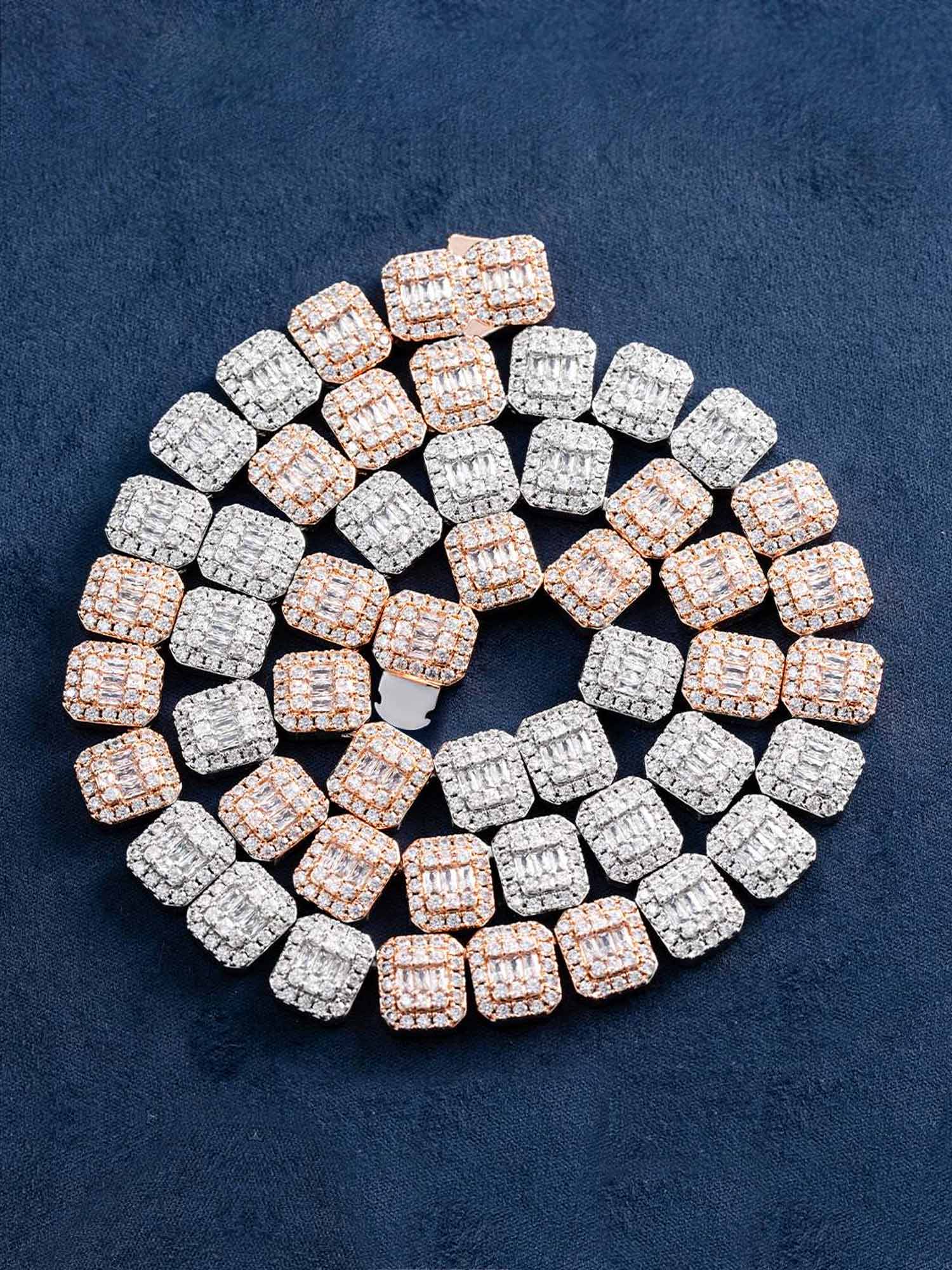 Two Tone Moissanite Halo Baguette Link Chain - 10mm Custom Made – ICEGIANT
