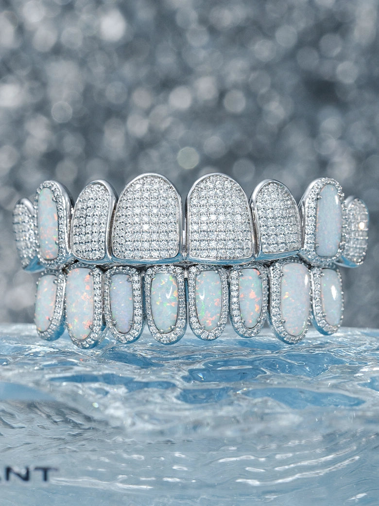 CUSTOM FULLY ICED OPAL MOISSANITE DIAMOND GRILLZ – ICEGIANT