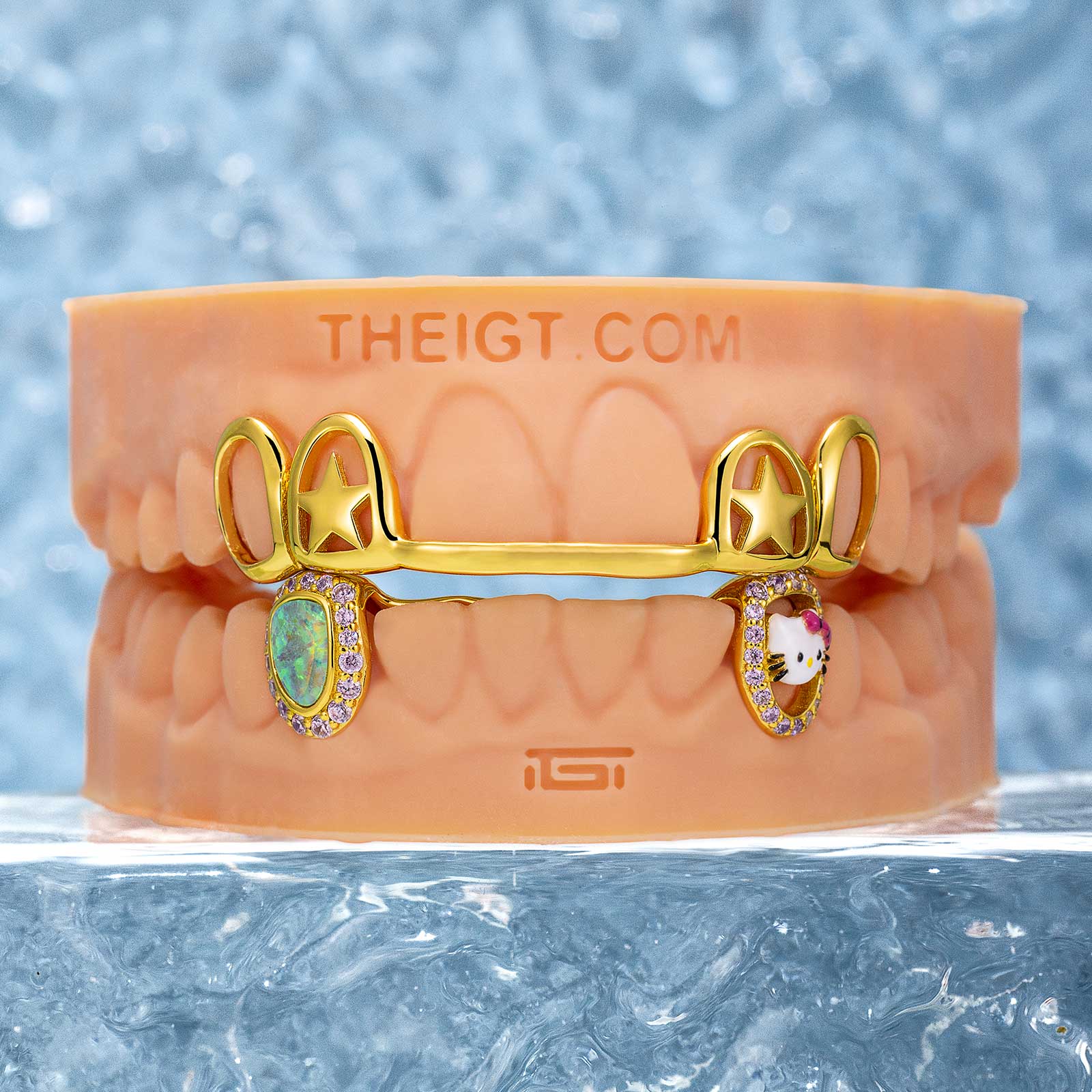 Double Star Cap (Top) W Opal & Kitty (Bottom) Grillz | ICEGIANT