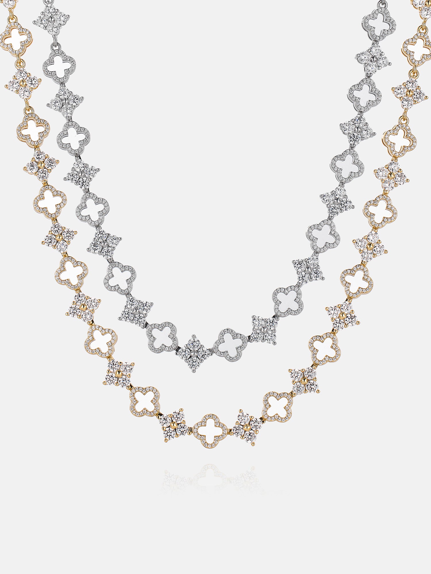 Moissanite Double Four Leaf Clover Chain - Sparkle & Luck | ICEGIANT