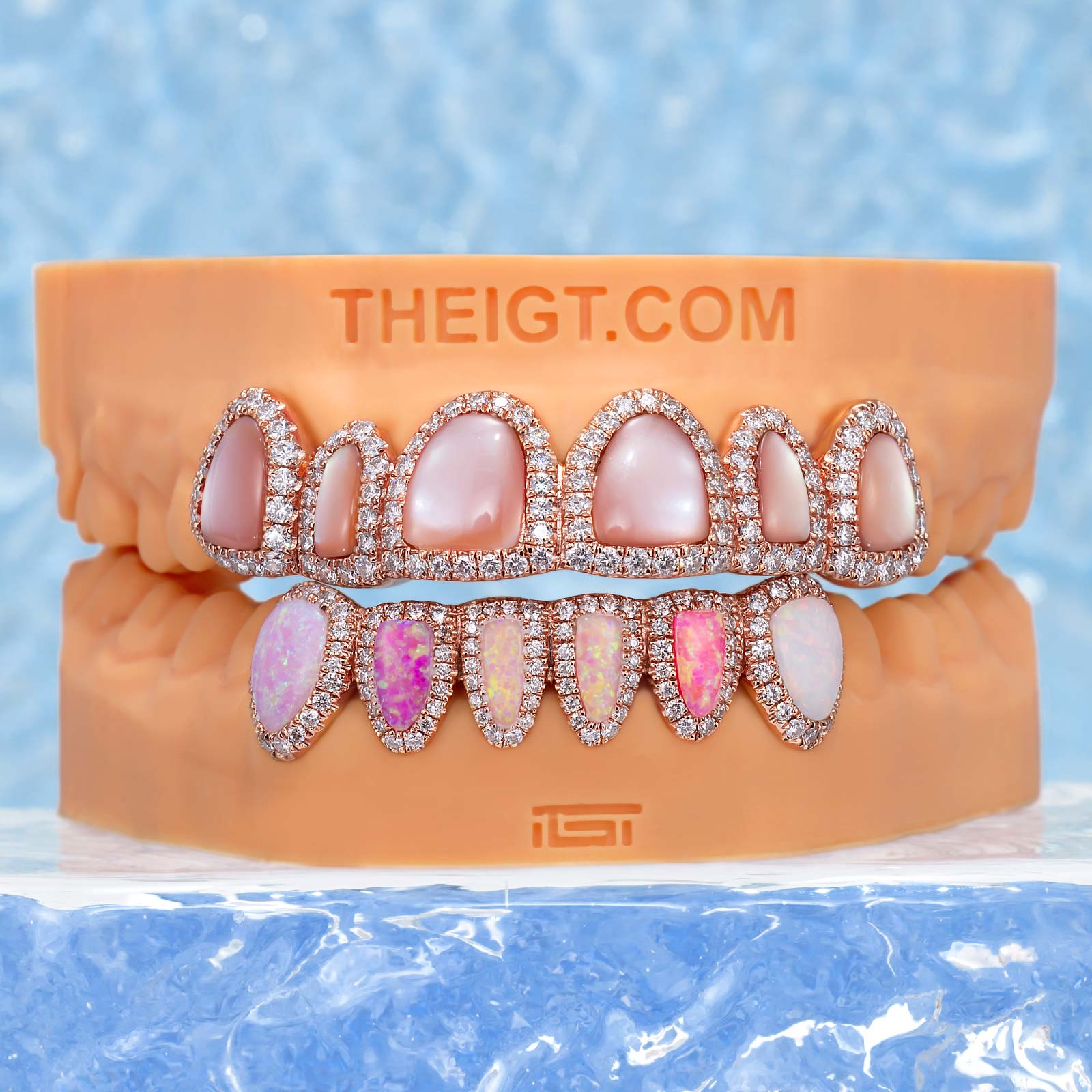 Pink Shell & Opal Diamond Grillz Set | Custom Grillz – ICEGIANT