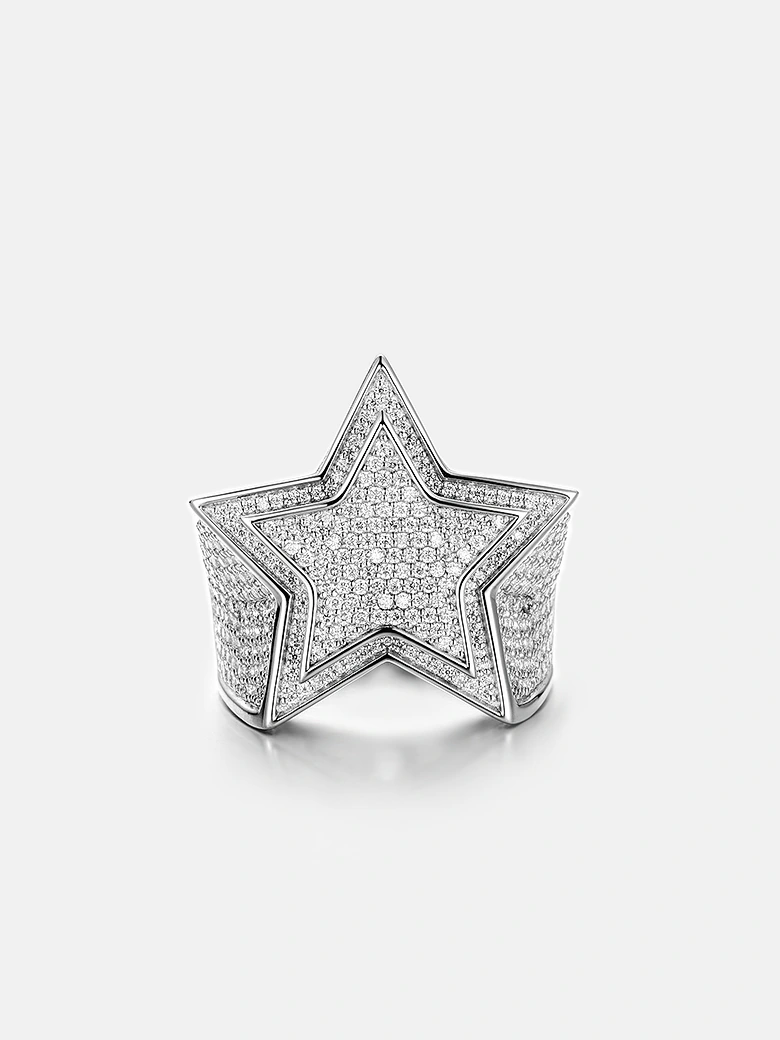 S925 Moissanite Iced Star Ring - VVS Clarity & White Gold Plated | ICEGIANT