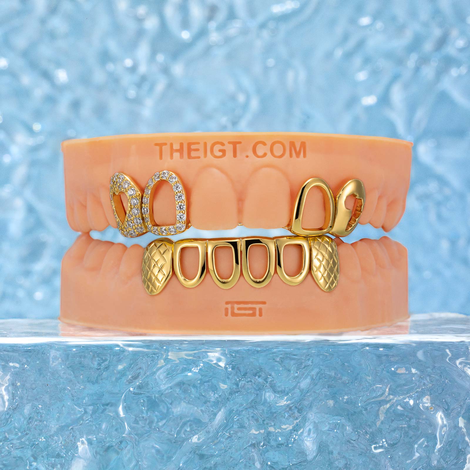 Open Face Diamond Cut Grillz: W Design Gold Grillz – ICEGIANT