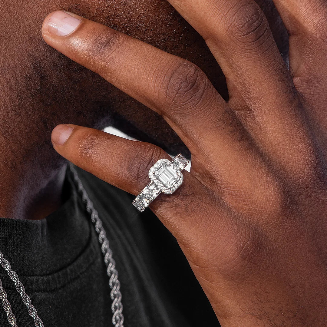 Emerald Cut Moissanite Halo Diamond Engagement Ring Icegiant